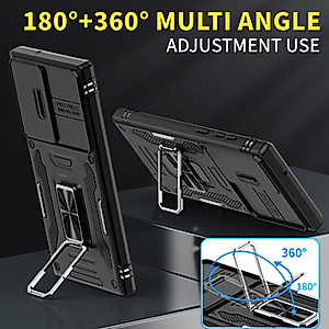 FRLMOOES for Samsung Galaxy S23 Ultra Case with Tempered Glass Screen Protector,Samsung Galaxy S23Ultra Kickstand Case with Slide Camera Cover&360°Magnetic Ring Stand Shockproof Phone6.8inch Man black