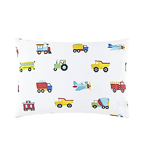 Wildkin 100% Cotton Hypoallergenic Toddler Pillow Case for Boys & Girls, Measures 19 x 13.5 Inches Kids Pillowcase, Pillow Cover Fits a Toddler Sized Pillow (Trains, Planes, and Trucks)