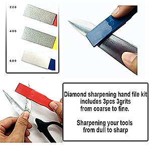 OSFTBVT Diamond Color Coded Mini Diamond Hone Kit 3Grits #220,400,600 Flat Hand File Knife Sharpener Red/Yellow/Blue - 3pcs