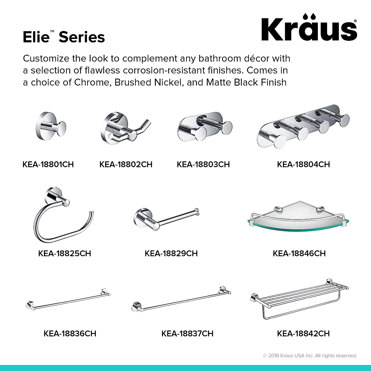 Kraus Elie Bathroom Robe and Towel Double Hook, Chrome Finish, KEA-18802CH
