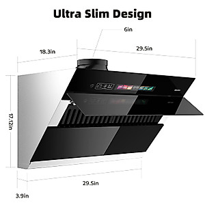 BRANO Range Hood 30 inch with 900CFM, Voice/Gesture Sensing/Touch Control Panel, Unique Side-Draft Design for Under Cabinet Modern Kitchen Hood, Ducted/Ductless Convertible