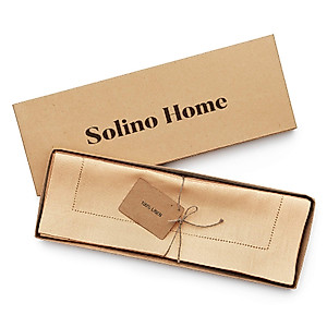 Solino Home Linen Placemats 14 x 19 Inch - 100% Pure Linen Beige Cloth Placemats Set of 4 - Classic Hemstitch, Washable Fabric Place Mats for Spring, Mothers Day, Easter Decorations