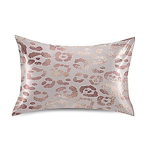 STAYTOP Fashion Rose Gold Leopard Animal Print Pillowcase for Hair and Skin Silk Pillowcase,Soft and Breathable Slippery Satin Pillowcase Covers for Sleep Decoration King Size 20''×40''