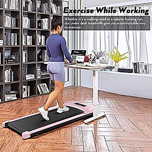 Walking Pad Treadmill, 2.5HP Under Desk Treadmill Portable, Desk Treadmill for Office Under Desk, Walking Treadmill Electric Quiet for Home/Apartment/Flat with Remote Control and LED Dispaly Pink