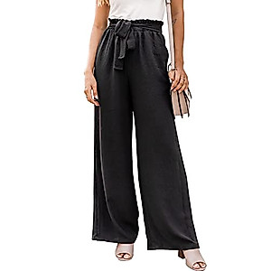NIMIN High Waisted Wide Leg Pants for Women Comfy Dress Pants Loose Business Casual Pants Flowy Summer Beach Pants with Pockets Balck Large Black