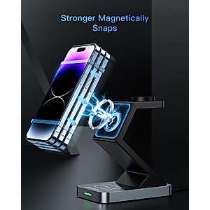 JARGOU Magnetic Wireless Charging Station,3 in 1 Wireless Charger for iPhone 15 14 13 12 Pro/Max/Mini/Plus,Magnetic Charger Stand Compatible for iWatch Ultra/8/7/SE/6/5/4/3/2,AirPods Wireless/Pro