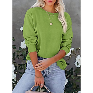 Pkabogbi Womens Long Sleeve Crewneck Pullover Sweatshirt No Hood Loose Fit Basic Green Sweatshirts Side Split Pullover Tops Green Small