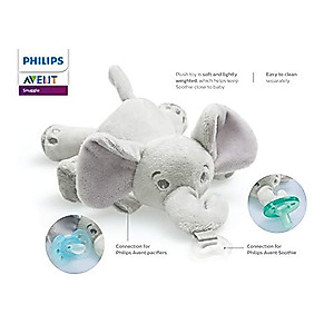 Philips AVENT Soothie Snuggle Pacifier Holder with Detachable Pacifier, 0m+, Elephant, SCF347/03
