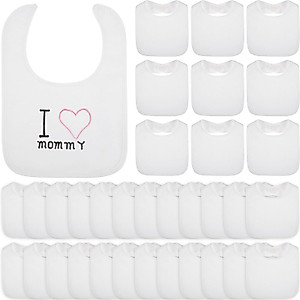 Toulite 50 Pcs White Bibs for Baby Washable Reusable Waterproof Feeder Bibs Cotton Baby Bibs with Double Sided Design for Fabric Markers Embroidery