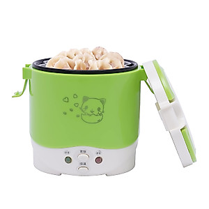 Headery Rice Cooker Small 12V, Mini Rice Cooker Steamer 1 Cup, Portable Easy Operation Well Insulated 1-2h Non-stick Rice Maker Food Steamer with Handle and Spoon for Car Home (Green)