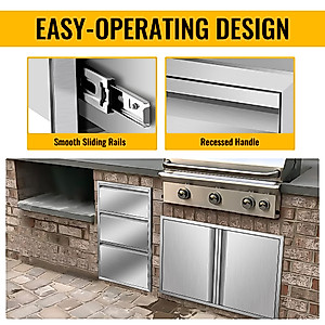 KODOM Outdoor Kitchen Stainless Steel Triple Access Drawers with Paper Towel Holder Combo for Outdoor Kitchen Island or Grill Station (Overall Size:17" W x 30" H x 21" D inch)