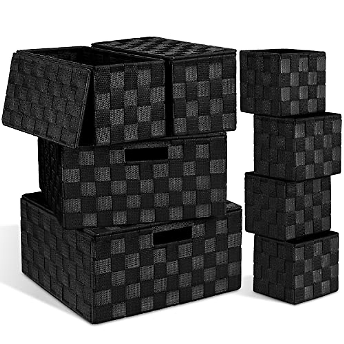 LOVSTORAGE Storage Baskets for Organizing with Lids, 8-Pack Woven Baskets for Shelves Small Bathroom Baskets Organizer Bins Pantry Storage Baskets for Dresser, Bedroom, Closet, Nursery