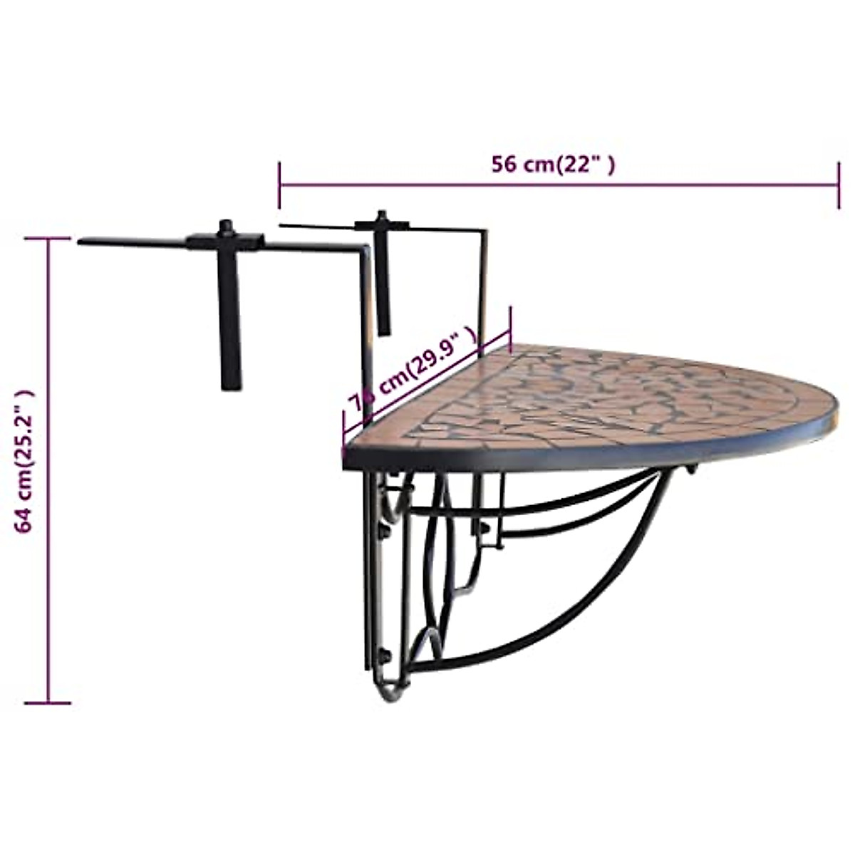 ZQQLVOO Hanging Balcony Table,Patio Table Decoration,Mosaic Table Outdoor,Mosaic Plant Stand,Garden Table,Tea Table,for Gardens,Decks,Porches and Backyards,Terracotta Mosaic