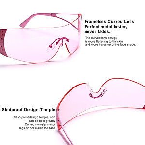 GUVIVI Wrap Around Y2K Sunglasses for Women Men Shield Flat Top Sunglasses Futuristic Frameless Gradient Lens Sun Glasses