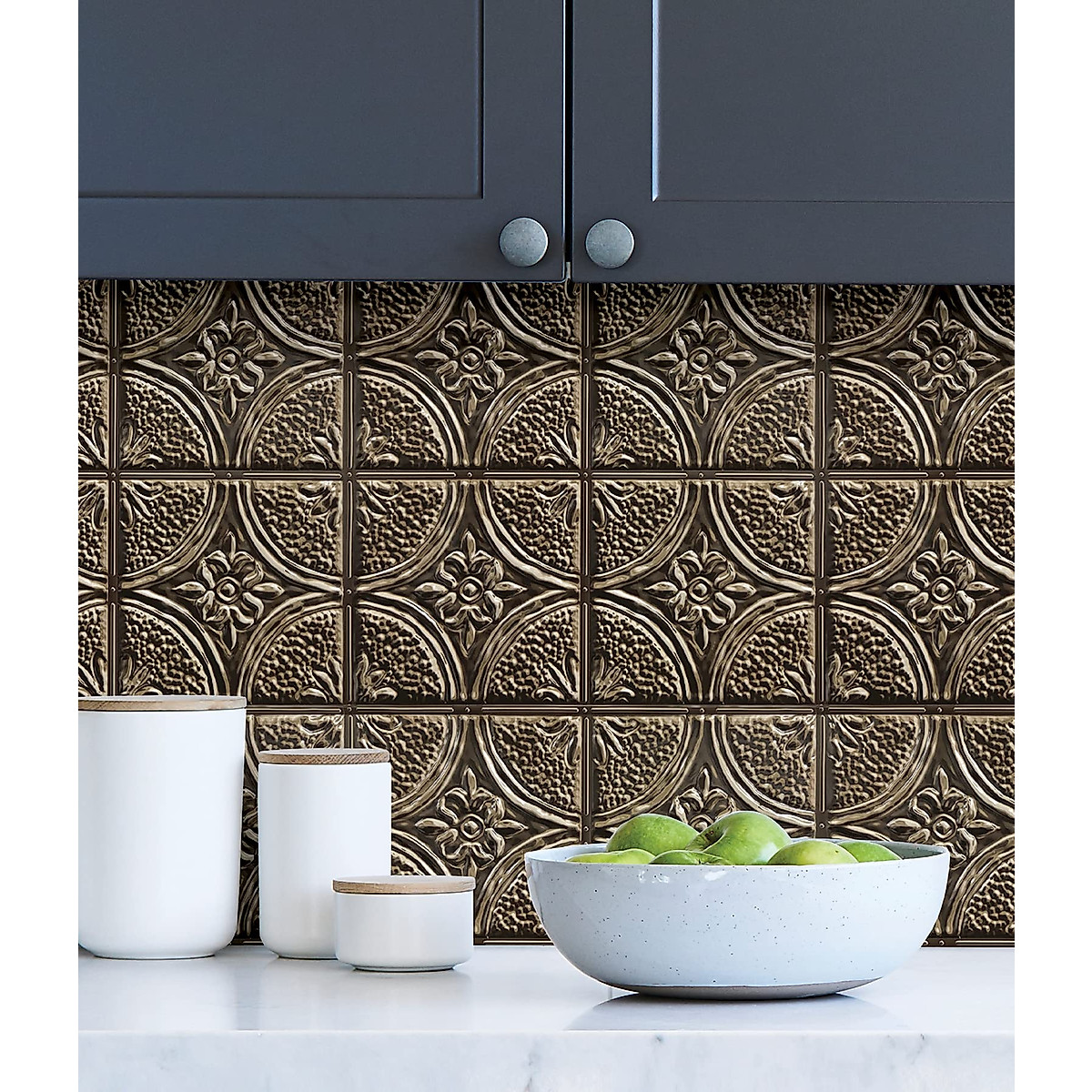 In Home NH4154 Antique Bronze Tin Peel & Stick Backsplash Tiles, Metallic 10 inch x 10 inch