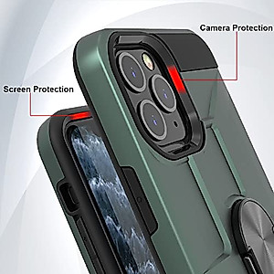 Compatible with iPhone X/XS Case with Ring Stand Tough Rugged Lightweight Slim Shockproof Anti-Fall TPU + PC Protective Phone Cover for iPhone X/XS Protective Case Support Magnetic Car Mount（Green）