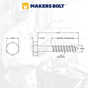 1/4" x 1-1/2" Stainless Steel Hex Lag Bolts (25 pcs) Black Oxidized in USA by Makers Bolt