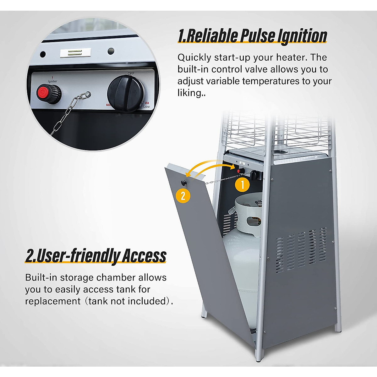 LAUSAINT HOME Outdoor Patio Heater with Cover & Wheels, 48000 BTU Pyramid Propane Heater, 87" Tall Quartz Glass Tube Flame Heater for Party, Backyard, Garden, Decoration