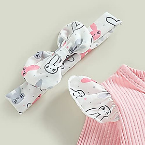 ZIMBRO Baby Girl Easter Outfit Bunny Print Romper My 1st/First Easter Letter Jumpsuit Long Sleeve Bodysuit Headband (Pink,0-3 Months)