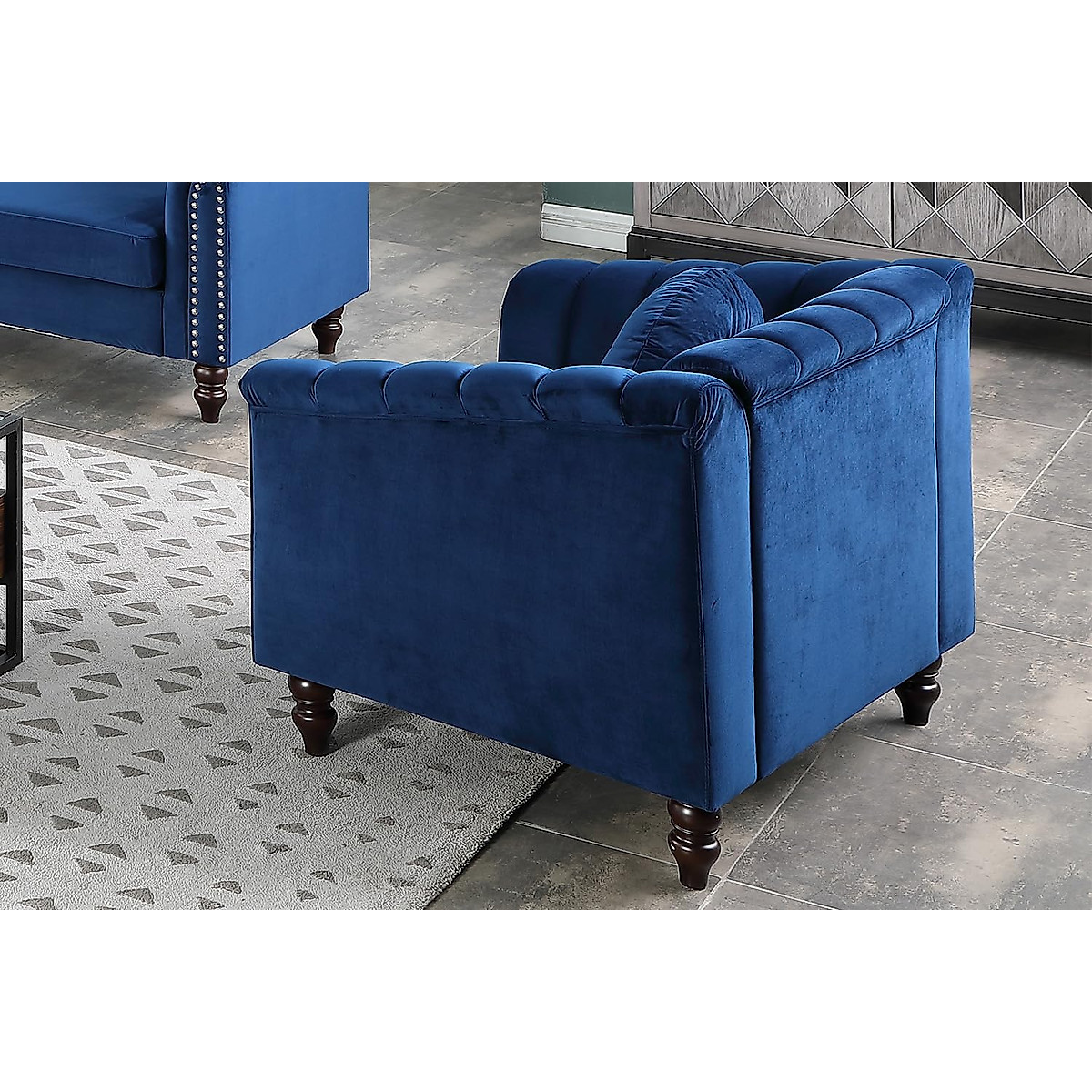 SIENWIEY Chesterfield Chair Couch, 40 Inch Luxurious Velvet Single Chair Chesterfield Settee Sofa Upholstered Rolled Arm with Rivets/Button Tufted Pillow, Modern Sofa for Living Room，Blue