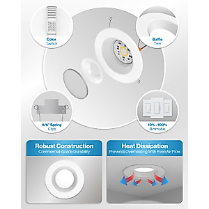 Sunco 5CCT Retrofit LED Recessed Lighting 6 Inch, 2700K/3000K/3500K/4000K/5000K Selectable, Dimmable Can Lights, Smooth Trim, 13W=75W, 965LM, Damp Rated, UL-Certified 4 Pack