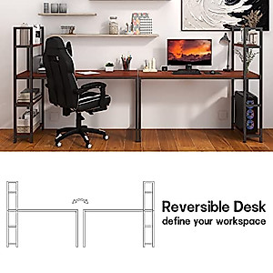 Siunzs Computer Desk with Shelves 47 Inch Writing Study Desks with Storage Shelf Workstation Desk with Bookshelf for Home Office Bedroom, Easy Assembly