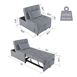 LEVNARY Convertible Chair Bed Sleeper, Velvet 4 in 1 Single Sofa Folding Chair Ottoman, Pull Out Small Couch Ottoman Bed for Home Living Room (Velvet Grey)