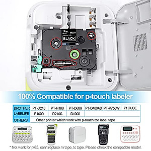 Label KINGDOM Black Label Replace for Brother White on Black TZe-335 TZ-335 P Touch 1/2 Inch Laminated Label for PTD210 PT-H111, 12mm 0.47 Inch x 26.2 Feet 8m, 2-Pack