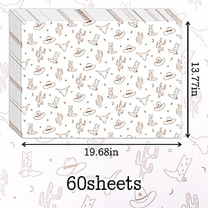 Hi Sasara 60 Sheets Western Cowboy Cowgirl Tissue Paper Bulk,14 x 20 inch,Brown Cow Boy Hat and Cow Boy Boots Tissue Paper for Gift Bags,White Cow Boy Girl Tissue Paper for Birthday (Brown)