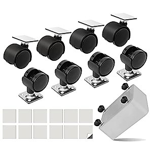 Cofufu 8 PCS 1" Free Punching Pastable Plate Caster, Self Adhesive Swivel Wheels, 360° Rotation Universal Wheel, Adhesive Wheels for Small Appliances, Furniture, Trash Can, Storage Box (Black)