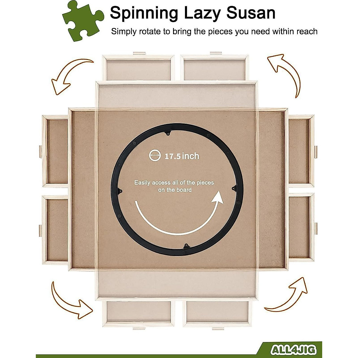 ALL4JIG 1500 Piece Rotating Puzzle Board with Drawers and Cover,26"x35"Portable Wooden Jigsaw Puzzle Table for Adults Portable,Lazy Susan Spinning Puzzle Boards Birthday Gift for mom