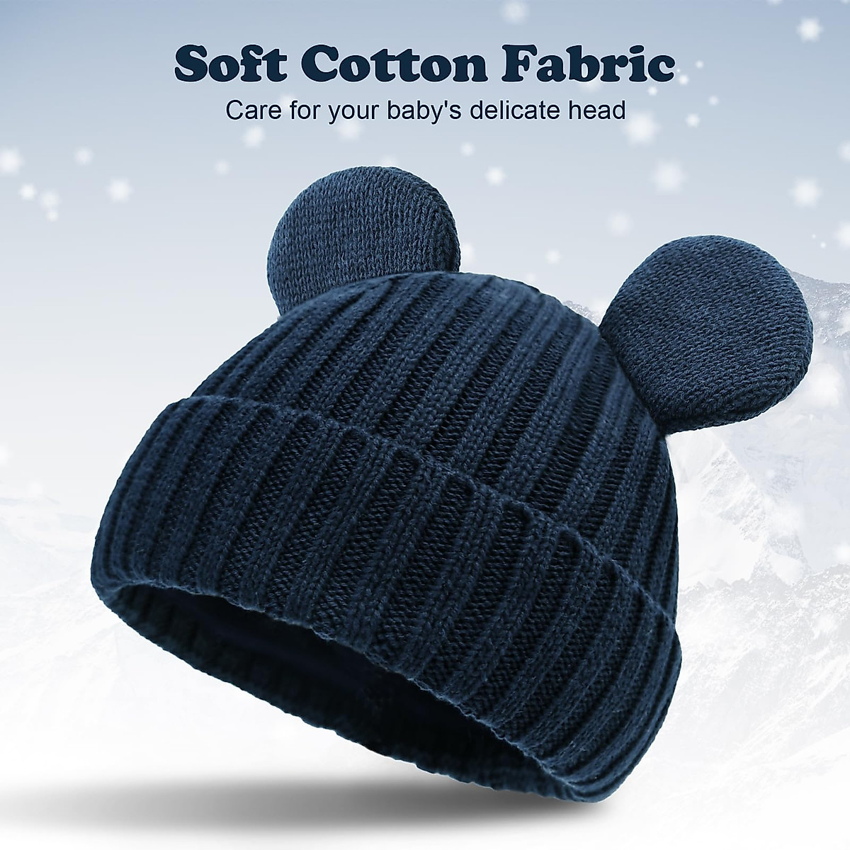 RUIKUNA Toddler Boy Winter Beanie Baby Knit Hat Warm Girl Beanies Newborn Cute Hats for Kids (0-6 Months, Navy)