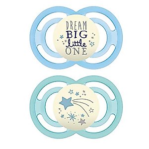 MAM Perfect Night Baby Pacifier, Patented Nipple, Glows in the Dark, 2 Pack, 6-16 Months, Boy (Design May Vary)