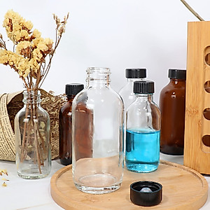 15 Pack Glass Amber Boston Bottles with Black Poly Cone Cap, 4 oz Round Glass Bottle for Essential Oil, Perfume and Liquid, Contains 24 Colored Labels, 2 Funnels, 1 Brush