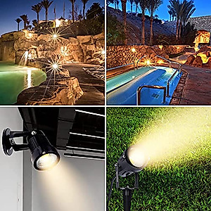 LCARED Led Spotlight Outdoor Landscape Lights Warm White 120V AC Waterproof Garden Spot Lights for Yard with Spiked Stake Patio,Lawn, Wall, Flood,Driveway Flag Lighting with US 3-Plug in (6 Pack)
