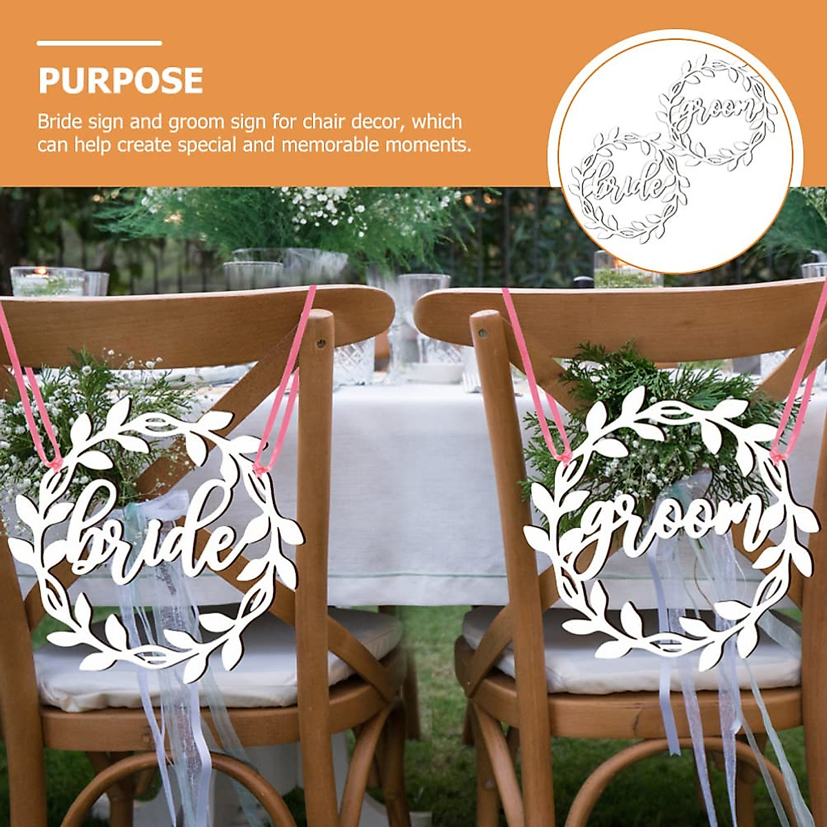 PRETYZOOM 1 Set Groom Bride Bridal Shower Chair Decorations for Bride Rustic Wedding Chair Decorations Bride and Groom Chair Signs for Wedding Bridegroom White Pendant Wooden Board