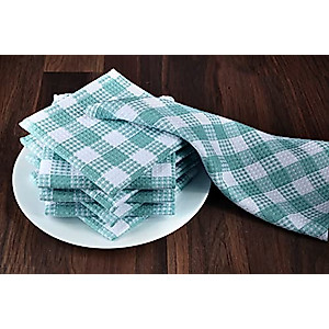 Gratico Dish Cloth Set of 8 Aqua White Waffle Buffalo Checks 12X12 Inches Premium Soft Cotton Highly Absorbent Kitchen Towels Quick Drying Dish Towels with Hanging Loop Kitchen Tea Towels