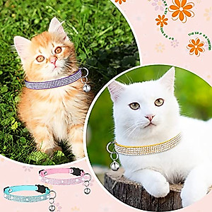 6 Pcs Rhinestones Cat Collar Breakaway Bling Diamond Cat Collar for Girl Boy Cats Collar with Bell Soft Velvet Adjustable Safety Shine Collar for Cat Puppy (Lovely Color, 7.9-9.8 inch)