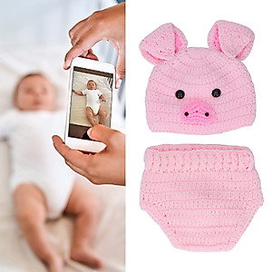 SUNGOOYUE Baby Cute Animal Photoshoot Clothes, Pig Shape Woolen Thread Baby Photography Props Outfit for Infants 0-3 Months (Pink)