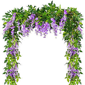 Sunm Boutique 4Pcs 6.6FT Artificial Flowers Silk Wisteria Garland Artificial Wisteria Vine Rattan Silk Hanging Flower Purple Wisteria Vine Flower for Home Garden Ceremony Wedding Arch Floral Decor