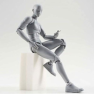 Action Figures Body Kun DX & Body-Chan DX PVC , Drawing SHF Children Kids Collector Toy Gift with Box, Drawing Mannequin, Models for Artists (Grey Male)