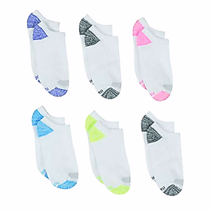 Hanes womens Plush Comfort Toe Seam No Show Socks, 6-pair Pack fashion liner socks, White With Color Heel & Toe, Shoe Size 5-9 US