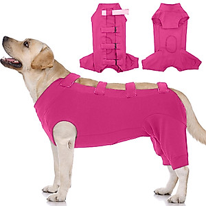 IECOii Pet Surgery Recovery Suit,Breathable Dog Bodysuit E-Collar & Cone Alternative Surgical Suit After Spayed/Neutered Wear,Recovery Suit for Dogs Male Female Sleeve to Prevent Licking,XL-Rosered