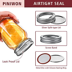 PINIWON Mason Jars 16 oz with Airtight Lids and Bands, 15 Pack Regular Mouth Canning Jars, Clear Glass Pint Jars for Canning, Pickling, Food Storage, DIY Projects, 24 Labels, Brush & String Included