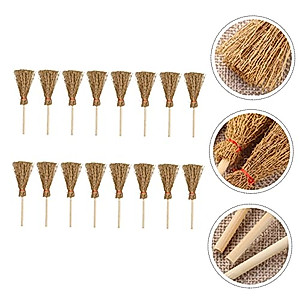 MUSISALY 18pcs Mini Broom Mini Broom Straw Brooms Craft Tiny Witch Broom Haunted House Props Broom Hanging Decoration Halloween Witch Broom Cosplay Broom Prop Toys Khaki Pine Wood