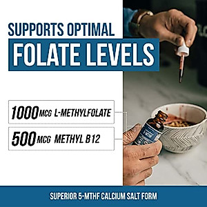 Organic Methyl Folate 1000 mcg + Methyl B12 Cofactor (300 Servings) – Metabolically Active 5-MTHF Form, Organic Berry Flavor, Liquid Sublingual Form – Mood, Cognition, Methylation, Pregnancy (1oz)