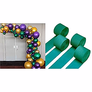 PartyWoo Purple Green Gold Balloons 50 pcs and Crepe Paper Streamers Green 4 Rolls