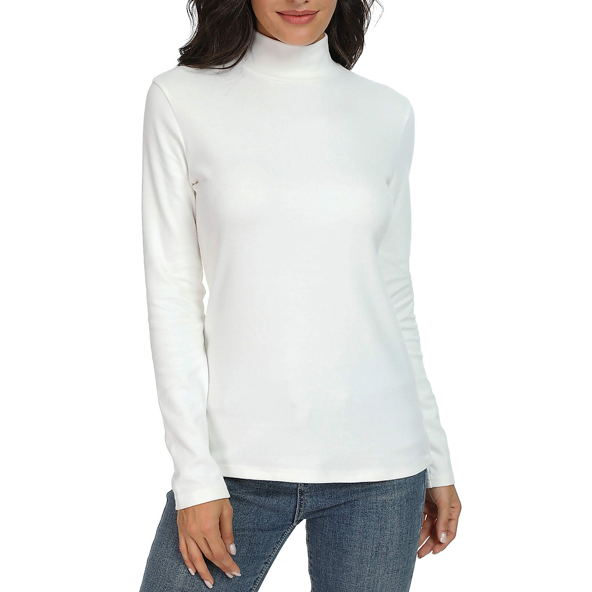 Udobana Women's Mock Turtleneck Cotton Basic Thermal Tops White Large