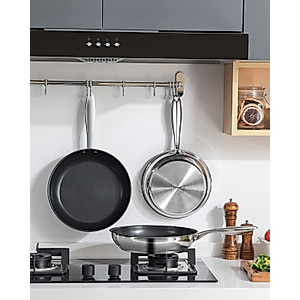 OAKSWARE 3-Piece Set, 9.5-inch and 11-inch Nonstick Stainless Steel Fry Pans with Ergonomic Handle, Oven and Dishwasher Safe