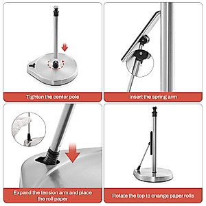 Dailyart Paper Towel Holder for One Hand Tear - Kitchen Paper Towel Holder Countertop with Tension Arm & Non Slip Weighted Base, Stainless Steel Paper Towel Holder Stand for Kitchen Bathroom, Black